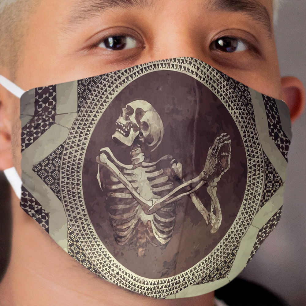 Hannibal: Dancing Skull + Skeleton Mosaic Cloth Face Mask - Chief T-shirt