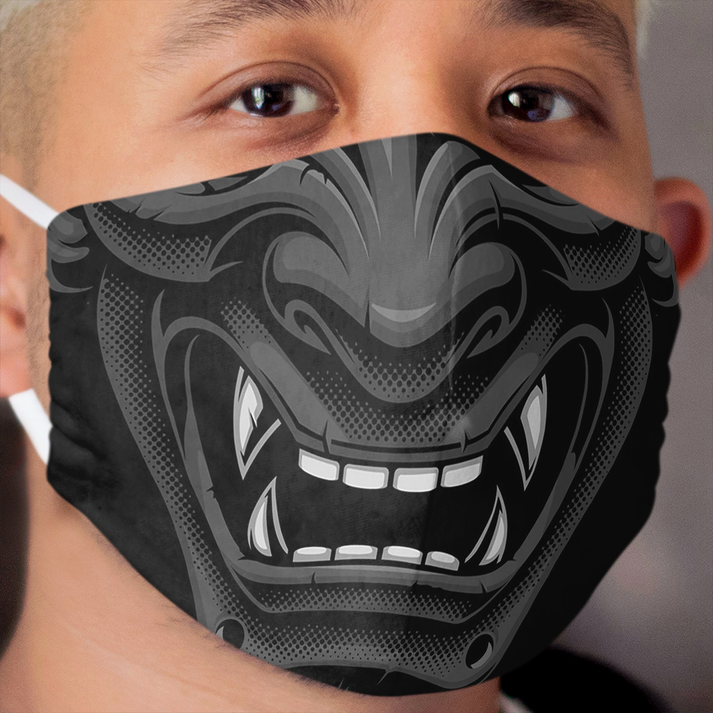 Black Japanese Oni Demon Cloth Face Mask - Chief T-shirt