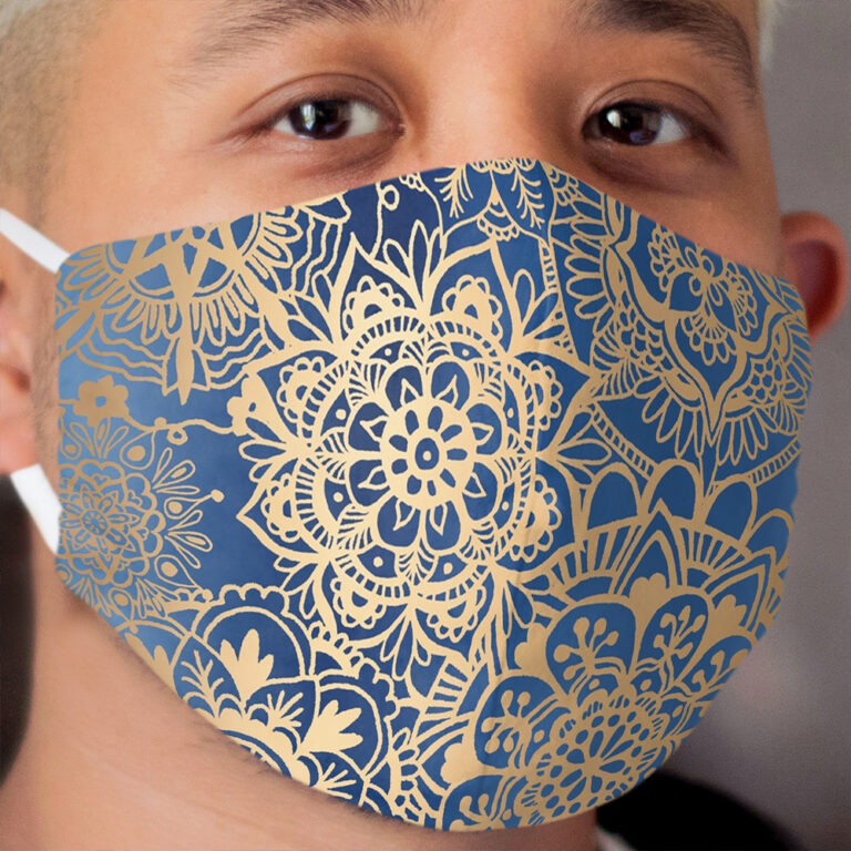 Blue and Gold Mandala Pattern Cloth Face Mask - Chief T-shirt