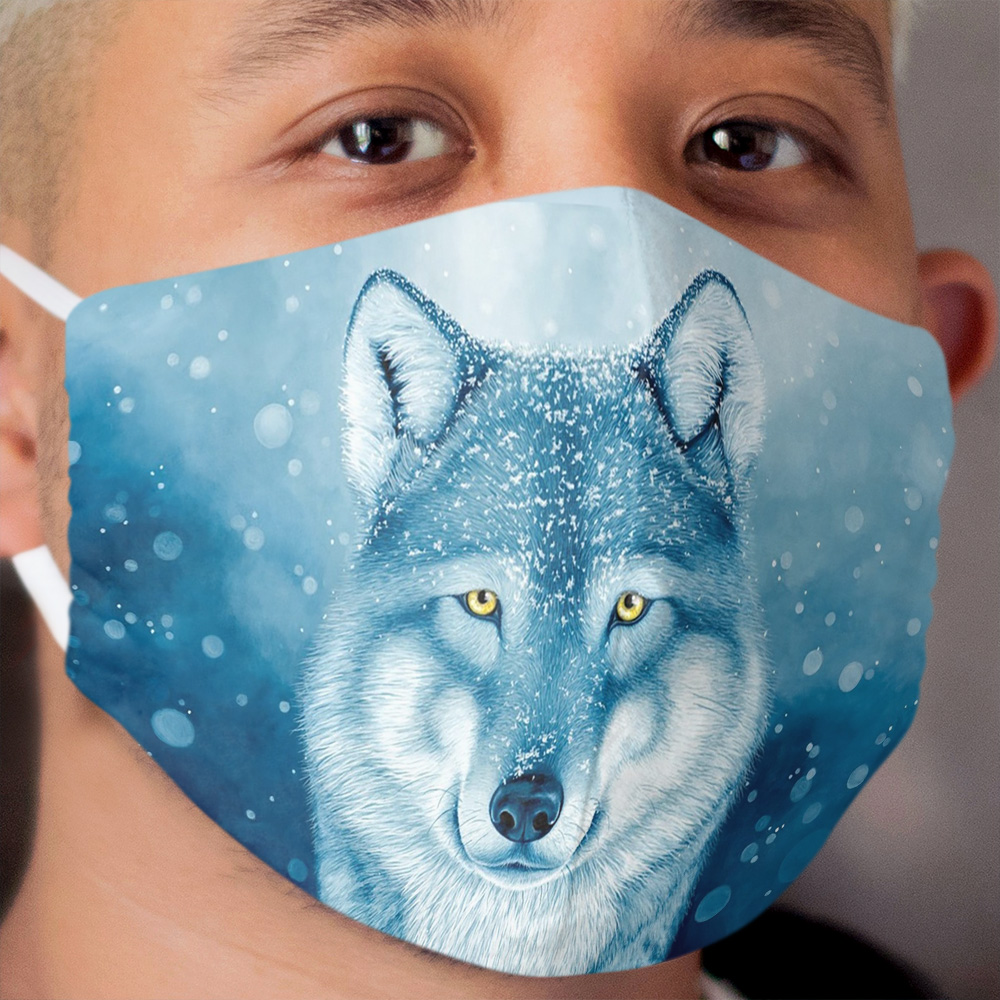 Blue Wolf in Snow Cloth Face Mask - Chief T-shirt