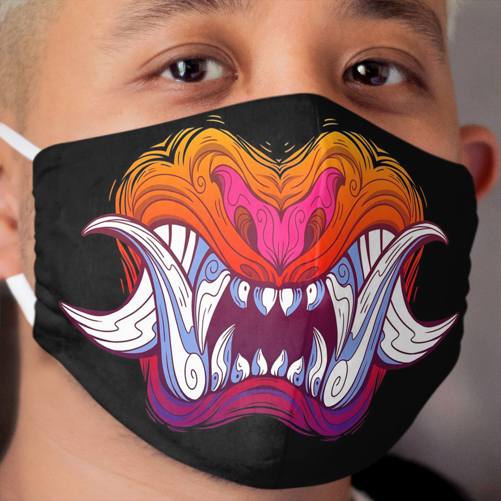 Orange Oni Tiger Demon Cloth Face Mask - Chief T-shirt